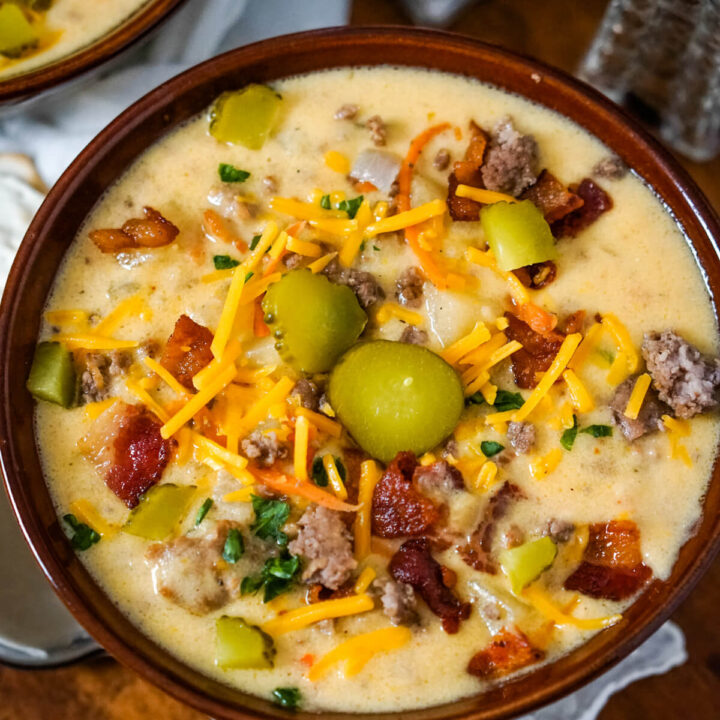Slow Cooker Bacon Cheeseburger Soup - Accidental Happy Baker